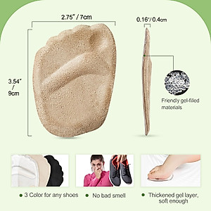 Metatarsal Pads for Women,Anti Sliding Foot Pads for Open Toe Shoe,Forefoot Pads for Women,Ball of Foot Cushions,Reduce Foot Pain,Reusable Heel Pads Inserts for Too Big Shoe,3-Pair(Beige+Black+Clear)