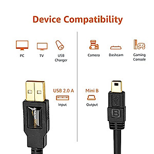 Amazon Basics USB 2.0 Cable - A-Male to Mini-B Cord - 6 Feet (1.8 Meters)Black- 1-Pack, for Personal Computer