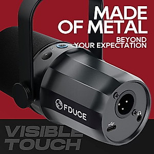 FDUCE SL40 USB/XLR Dynamic Microphone for Podcasting, Gaming, Live Streaming & Recording, Built-in Headphone Output, LED Mute Button, All Metal, Voice-Isolating Technology