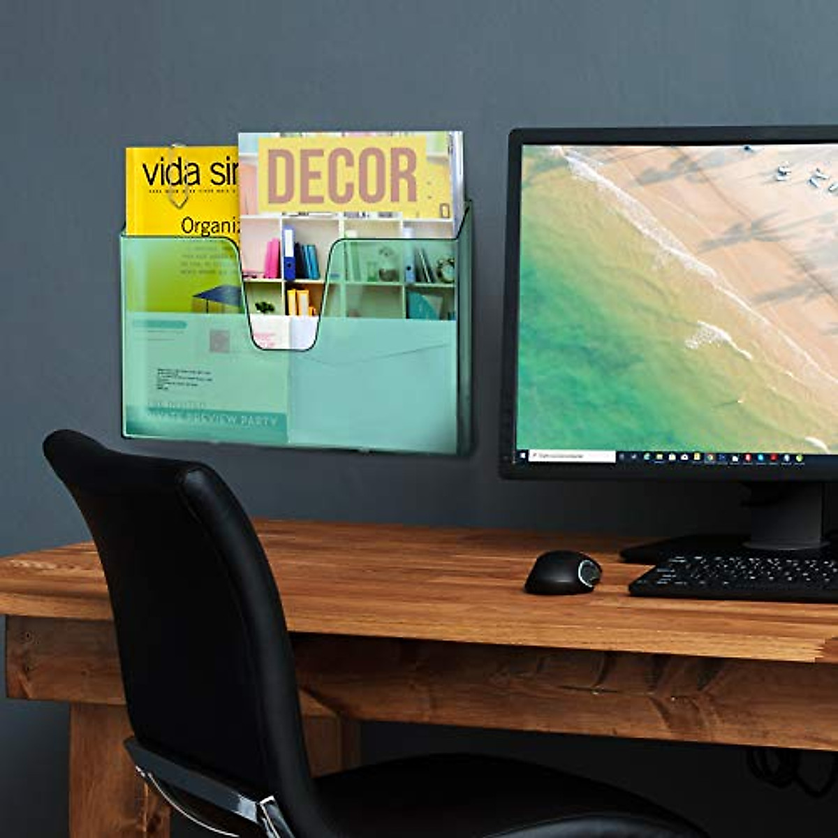 Acrimet Pocket File Holder Horizontal Design Brochure Display (for Wall Mount or Countertop Use) (Removable Supports Included) (Letter Size) (Clear Green Color)