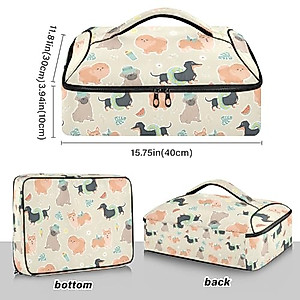 Kcldeci Insulated Thermal Food Carrier Insulated Casserole Carrier for Hot or Cold Food,Pug and Corgi on Summer Insulated Tote Bag for Potluck Cookouts Parties Picnic,Lasagna Lugger