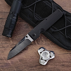 Cool Hand 3.87'' G10 Handle Folding Knife, Sheep Foot Shape Polished Black Ceramic Blade, Liner Lock Mechanism, w/Pocket Clip, EDC Pocket Knives