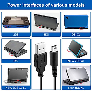 Trenro 2 Pack 3DS Charger Cable, 2DS DSi USB Power Charging Cord Compatible with Nintendo New 3DS XL/New 3DS/ 3DS XL/ 3DS/ New 2DS XL/New 2DS/ 2DS XL/ 2DS/ DSi/DSi XL, 4ft, Black