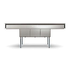 KoolMore 102 in. Three Compartment 18-Gauge Stainless-Steel Commercial Kitchen Sink, Bowl Size 18x24x14, with Three Basins for Washing and Rinsing Dishes with Two Drainboards (KM-SC182414-24B3)