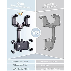 OFY Phone Mount for Car, [2023 Upgraded 4 Clip Never Fall] Rear View Mirror Phone Holder, 360 Rotatable and Retractable Car Phone Holder for Most Mobile Phones & Vehicles