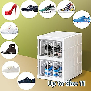 James&Jesse Shoe Organizer Storage Box, Portable Folding Shoe Rack for Closet with Magnetic Clear Door,Large Sneaker Cabinet Bins All-in-one Sturdy Easy Assembly ，Up to size 11 (3)