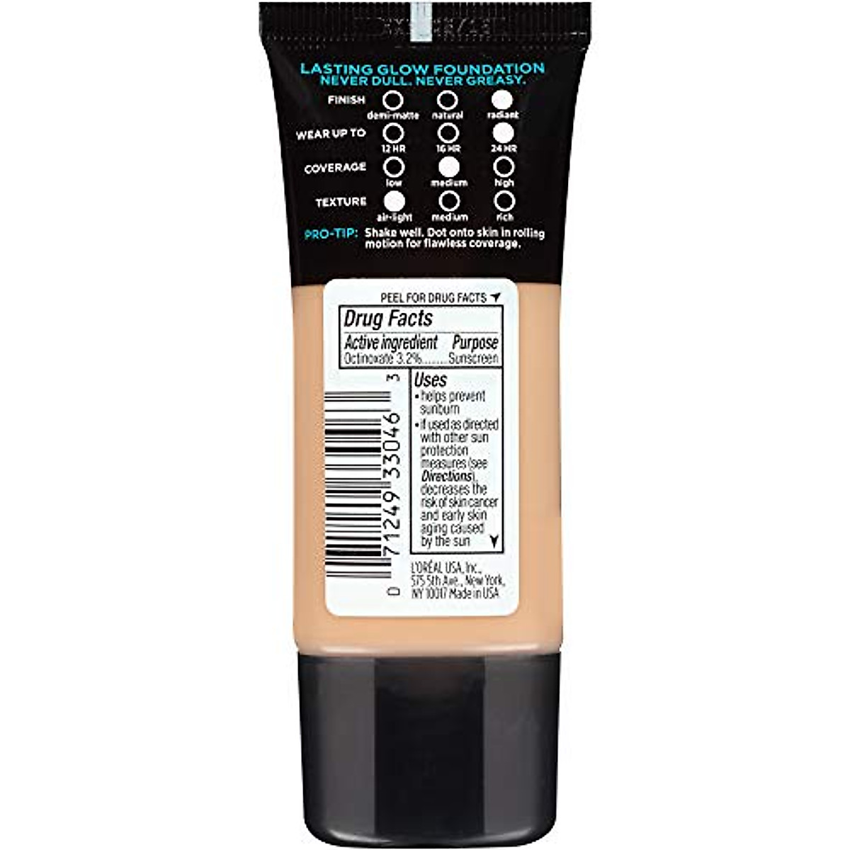 L'Oreal Paris Makeup Infallible Up to 24HR Pro-Glow Foundation, 205 Natural Beige, 1 fl; oz. (Pack of 4)