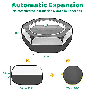 Amakunft Guinea Pig Playpen with Cover, Hamster Playpen with Top, Rabbit Pop Up Playpen with Roof, Small Animal Play Pen Indoor, for Ferret/Chinchilla/Bearded Dragon/Rat/Kitten (Black)