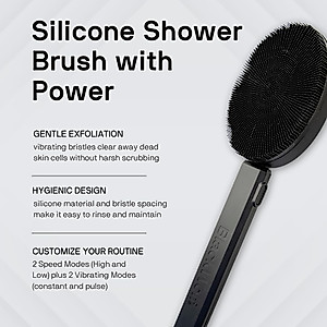 Black Wolf Vibrating Face and Body Brush, Sonic Scrubber Pro - Water Resistant, 4 Settings, 2 Speeds & 2 Modes, Massage Brush with Charcoal Infused Silicone Bristles for Deep Clean