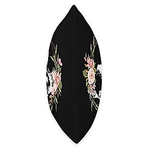 Floral Bohemian Pink Rose Flower Gift Women Girls Rabbit Cottontail Bunny Hare Cute Black White Throw Pillow, 18x18, Multicolor