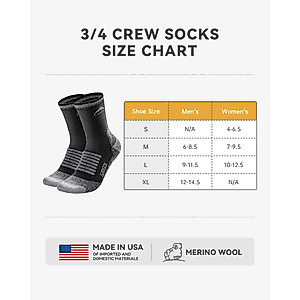 SAMSOX 2-Pack Merino Wool Hiking Sock, Made in USA, Black/Grey L