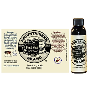 Mountaineer Brand Beard Wash For Men | 100% Natural Beard Shampoo | Thick Cleaning Softening Lather for Hair and Skin | Hydrate and Detangle | Grooming Treatment | WV Coal Scent 4oz