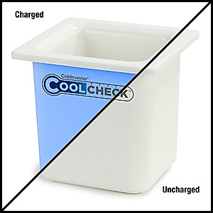 Carlisle CM1105C1402 Coldmaster CoolCheck 6" Deep Sixth-Size High Capacity Insulated Cold Food Pan, 1.7 Quart, Color Changing, White/Blue