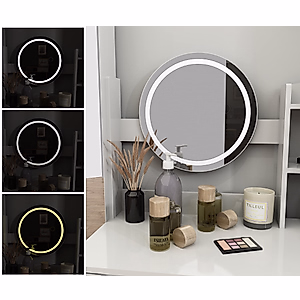 63" Makeup Vanity Desk with 3-Color Adjustable Touch Light,Wooden Mass Storage Vanity Mirror with 5 Drawers for Women Girls White