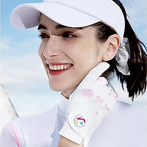 FINGER TEN Women’s Leather Golf Glove with Ball Marker Extra Grip 1 Pack, Left Right Hand Pink Fit Woman Girl, Size Small Medium Large XL (Small, Left)