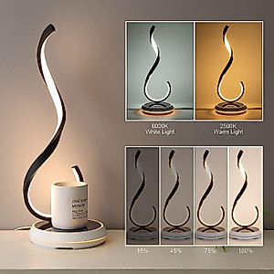 EIDEARAY Bedside Table LED Night Light with Wireless Charger and Bluetooth Speaker, Touch Control Stepless Dimmable Spiral Table Lamps for Bedroom,Great Birthday for Girlfriend, Women, Mom, Men