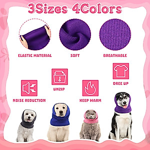 Saintrygo 4 Pcs 3 Size Snoods for Dogs Pet Dog Ear Wrap Cover Dog Sound Proof Ear Muffs for Dogs Barking and Bathing Warm Winter Dog Ear Scarf for Calming Pet(Gray, Pink, Blue, Purple)