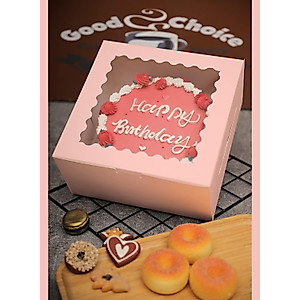 10x10x5 cake boxes with Window 18-Packs Pink, 10 Inch Bakery Boxes (18 cake boxes +18 Cake Boards Included)