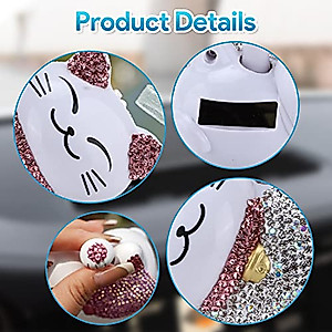 4.13×2.36×2.76in Solar Feng Shui Lucky Cat Rhinestone PVC Material Japanese Maneki Neko Waving Hand Fortune Cat for Car Interior Decoration Desktop Ornaments,Bring Good Luck Wealth (Pink)