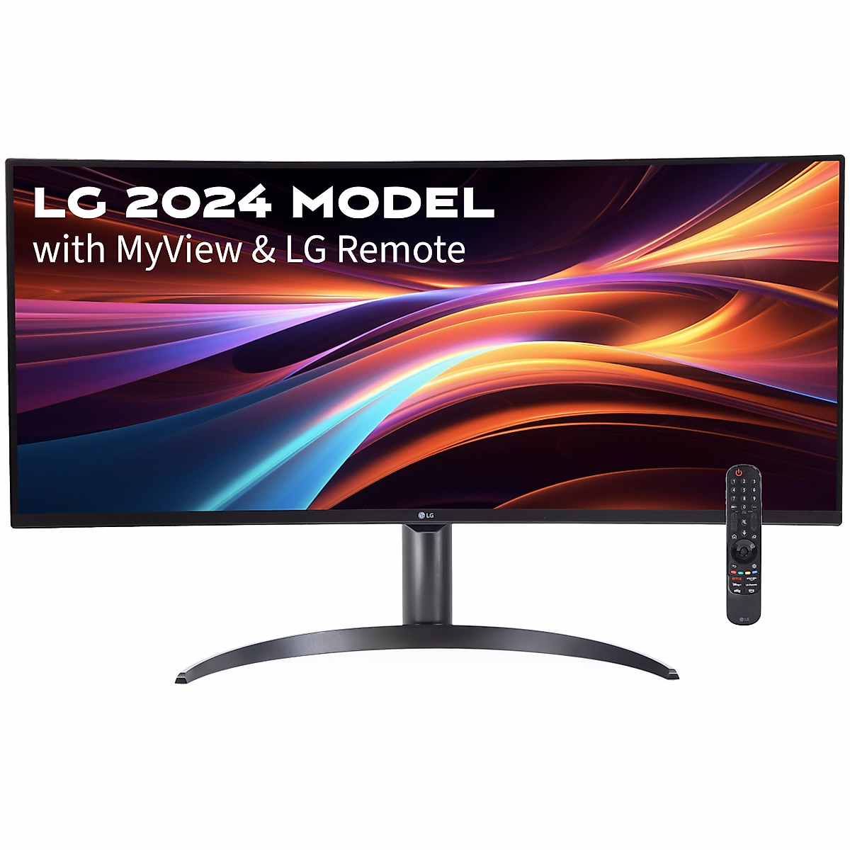 LG 34" Curved WQHD IPS Black Monitor with Built-in Speaker, (3440x1440) 100Hz, 5ms, Ultrawide MyView Streaming, Airplay2, Magic Remote, 34SR65QC-B WebOS 2024 Model (Renewed)