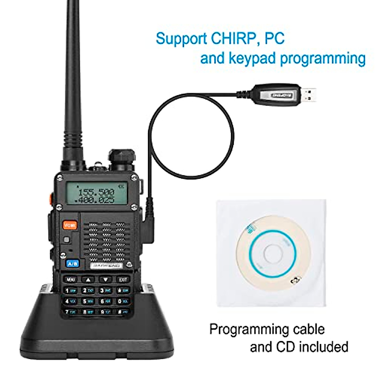 Ham Radio, BAOFENG 8W Dual Band Two Way Radio Long Range, Handheld UV5R Radio, Professional 2 Way Radios with Rechargeable Battery, Charger, Earpieces, Mic and Programming Cable (2 Pack)