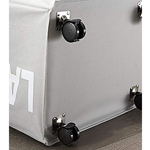 23" Wheeled Laundry Hamper Large Collapsible with Breathable Cover Heavy Duty Laundry Sorter Dirty Clothes Organizer Bin Waterproof Foldable Laundry Basket Rolling Extra Large Bag (White + Light Gray)