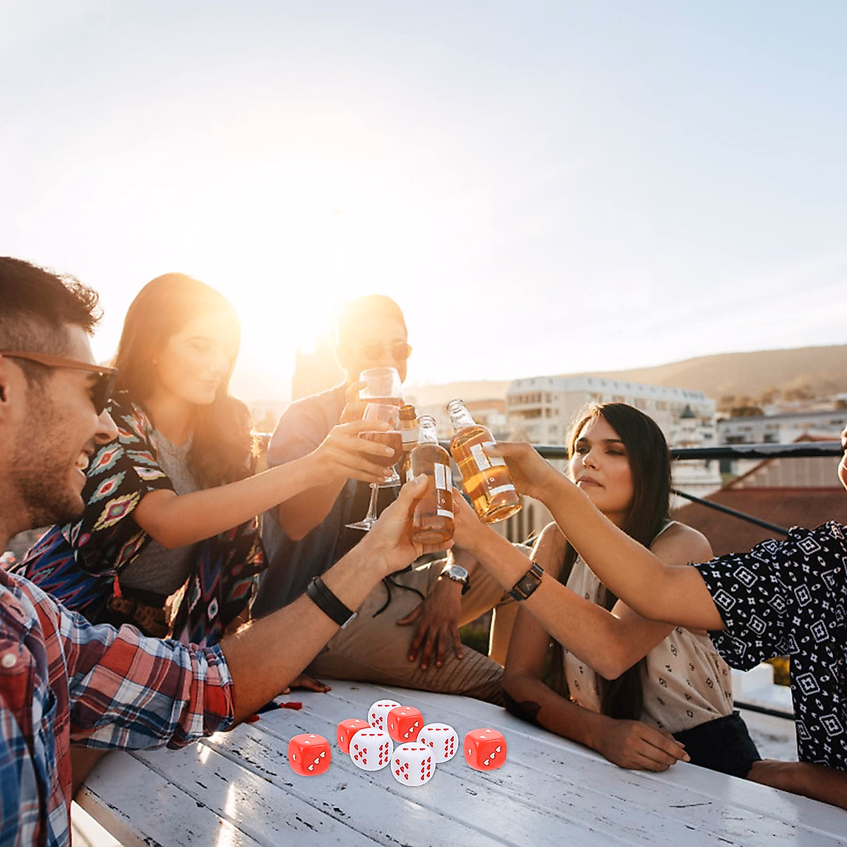 NUOBESTY Funny Math Games 8pcs Heart Dice White Red Dice Six Sided Gaming Dice 25MM Novelty Funny Party Favor for Carnival Graduation Club Playing Table Game Props Table Game Dice