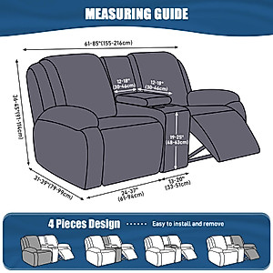 TAOCOCO Reclining Loveseat with Middle Console Slipcover, 4 Piece Polyester Fabric Stretch Loveseat Reclining Sofa Covers (Light Gray, 2 Seat Recliner Cover with Console)