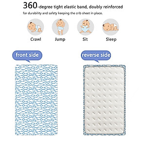 Clouds Themed Fitted Crib Sheet,Standard Crib Mattress Fitted Sheet Soft & Stretchy Fitted Crib Sheet-Baby Crib Sheets for Girl or Boy, 28“ x52“,Pale Sky Blue White