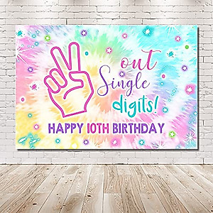 MEHOFOND 7x5ft Girl Happy 10th Birthday Out Single Digits Backdrop for Tie Dye Rainbow It's My 10 Years Old Bday Background Decorations Banner Photo Booth Props