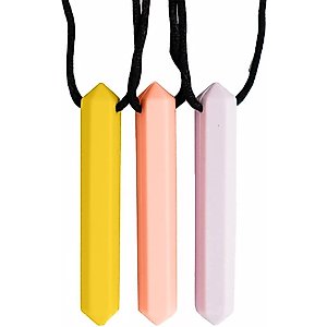 Tilcare Chew Chew Pencil Sensory Necklace 3 Set - Best for Kids or Adults That Like Biting or Have Autism – Perfectly Textured Silicone Chewy Toys - Chewing Pendant for Boys & Girls - Chew Necklaces