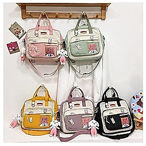 Treonca Kawaii Backpack with Kawaii Pin and Accessories Girl Cute Shoulder Tote Bag Laptop Schoolbag for Students Backpack for School (Green with pendant)