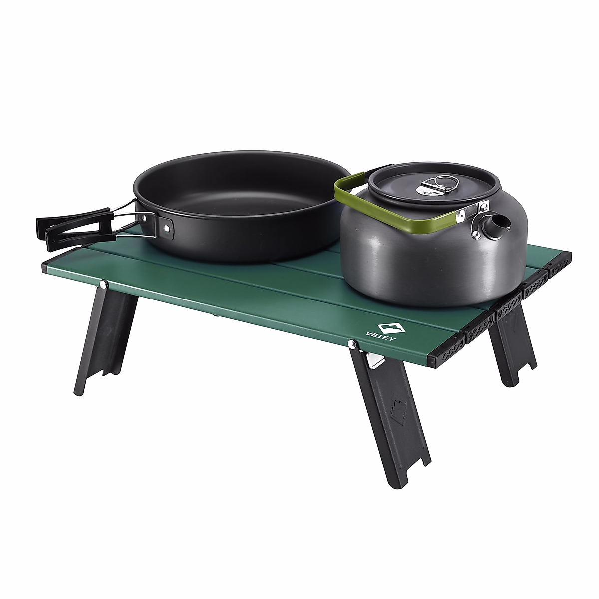 VILLEY Portable Mini Folding Beach Table, Ultralight Aluminum Side Table with Carry Bag for Camping, Picnics, and Outdoor Activities - Green