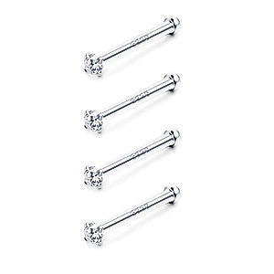 Sllaiss 4Pcs Sterling Silver Nose Rings Studs for Women Men Inlaid 1.5mm 2mm Austrian CZ Silver 20G Cartilage Piercing 925 Nose Piercing (1.5)