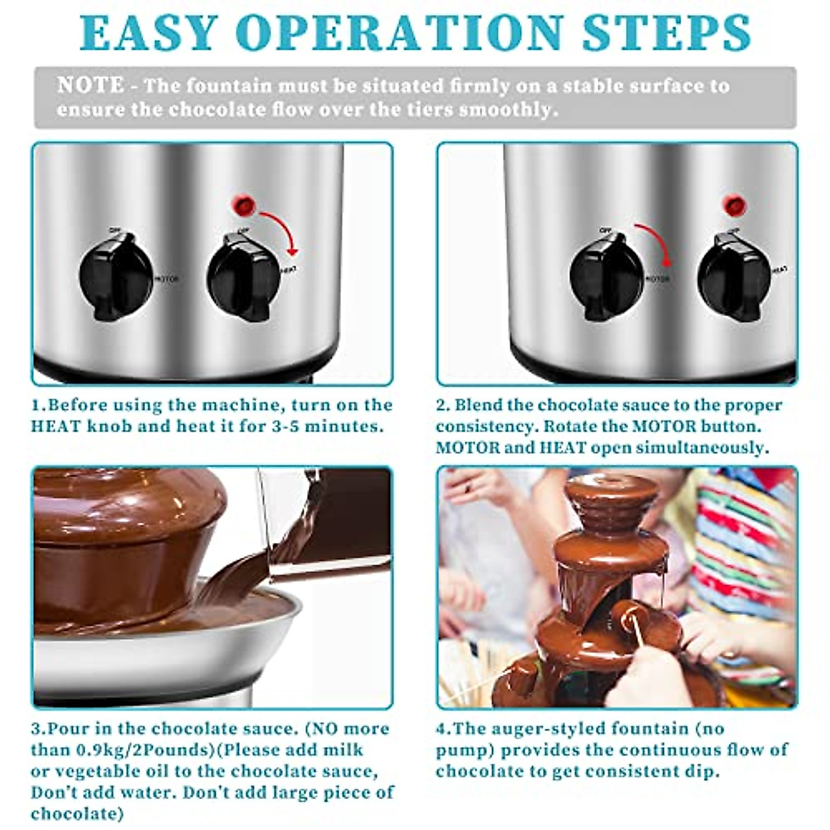 Outamateur 32-Ounce Chocolate Fondue Fountain,3-Tier Electric Chocolate Melting Machine with 6PCS Fondue Fork,Stainless Steel Party Fountain,Hot Chocolate Fountain Pot for Nacho Cheese,BBQ Sauce,Ranch,Liqueurs