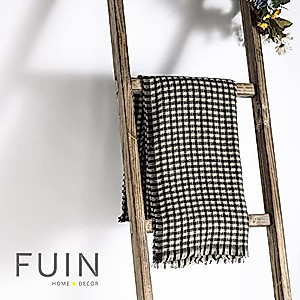 FUIN 6.3 Ft (76") Rustic Blanket Ladder Holder Farmhouse Wood Decorative Wall Leaning Quilt Towel Display Bathroom Rack, Light Brown