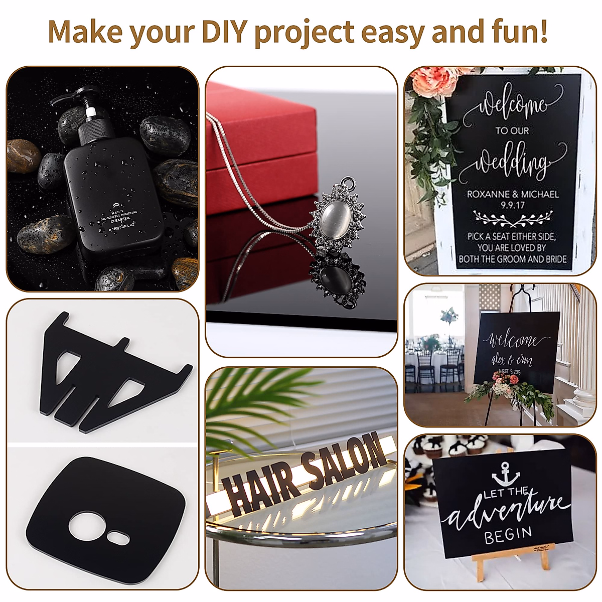 Black Acrylic Sheet 8x10 Lesnlok 2 Pieces Black Plexiglass Sheet 1/8 inch Thick, DIY Materials for Home Decor, Handcraft, Painting, Photography,Switch Panel, Display Stand