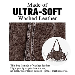 Angelkiss Purses and Handbags for Women Washed Vegan Leather Crossbody Hobo Satchel Shoulder Tote Purse TAUPE