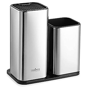 Knife Holder and Utensil Holder - Stainless-Steel Modern Rectangular Design Universal Knife Block and Kitchen Utensils Organizer for Counter-top