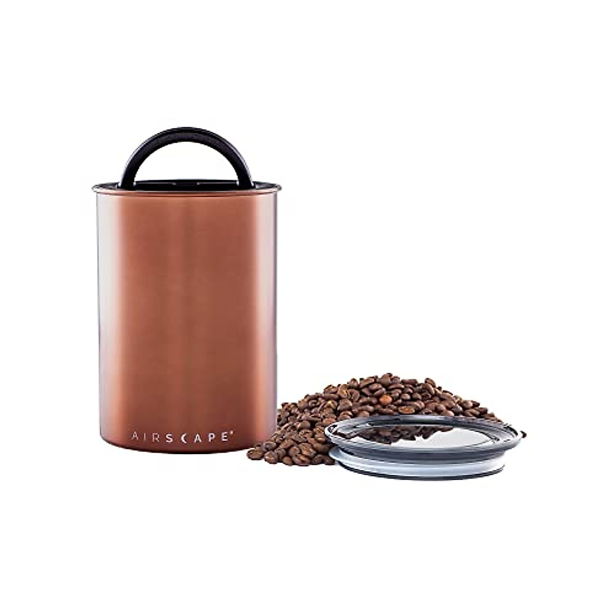 Airscape Stainless Steel Coffee Canister & Scoop Bundle - Food Storage Container - Patented Airtight Lid Pushes Out Excess Air - Preserve Food Freshness (Medium, Brushed Copper & Brushed Steel Scoop)