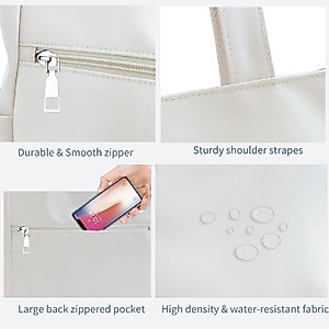 Ruofuna Women Tote Bag with Pockets Zipper Casual Shoulder Handbags Waterproof Nylon Cute Totes Bag with Compartments White