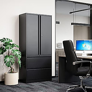 Fesbos Metal Cabinets with 2 Lockable Lateral File Cabinets and Doors, Steel Metal Filing Lockers for Home Office Hanging Files Letter/Legal/F4/A4 Size