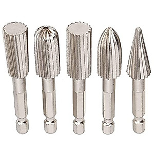 Wisoqu 5Pcs Rotary File Cutting Burrs,14in Hex Shank Double Cut Metal Grinder Drill Bit Set High Speed Steel Rotary File Set,for Carving Polishing