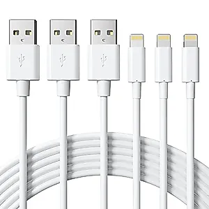 Novtech iPhone Charger Cord -MFi Certified 3Pack 6FT iPhone Cord, 2.4A Fast Charging Cable, USB to Lightning Cable for iPhone 14 Plus 13 12 11 Pro Max Mini SE XR Xs X 8 7 6 6S iPad AirPods, White
