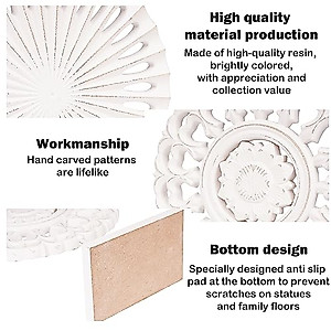 AXEARTE Wooden Carved Cutout Sector Medallion Sculpture 2 Pack, Rustic Distressed White MDF Statues Home Tabletop Decor, Decorative Ornaments for Living Room, Bedroom, Office Desktop, Cabinets