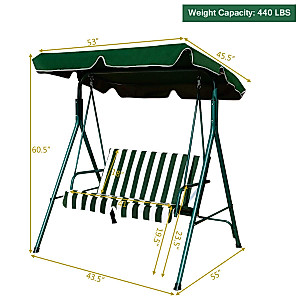 Tangkula 2 Person Canopy Swing Weather Resistant Glider Hammock Porch Garden Backyard Lawn Cushioned Steel Frame Loveseat Swing Chair Bench Seat Patio Furniture