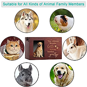 Pet Memorial Urns for Dog or Cat Ashes, Large Wooden Funeral Cremation Urns with Photo Frame, Memorial Keepsake Memory Box with Black Flannel as Lining, Loss Pet Memorial Remembrance Gift