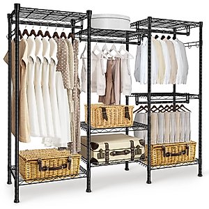 Hestiasko M3 Wire Garment Rack Heavy Duty Clothes Rack with 8 Tiers Adjustable Wire Shelving and 4 Hanging Rods/Freestanding Metal Wardrobe Closet Max Load 800lbs 68.5" L X 17.8" W X 75.0" H