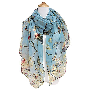 GERINLY Scarfs for Women Lightweight Birds Florals Scarves for Summer Outfits Accessories Head Wear Shawl