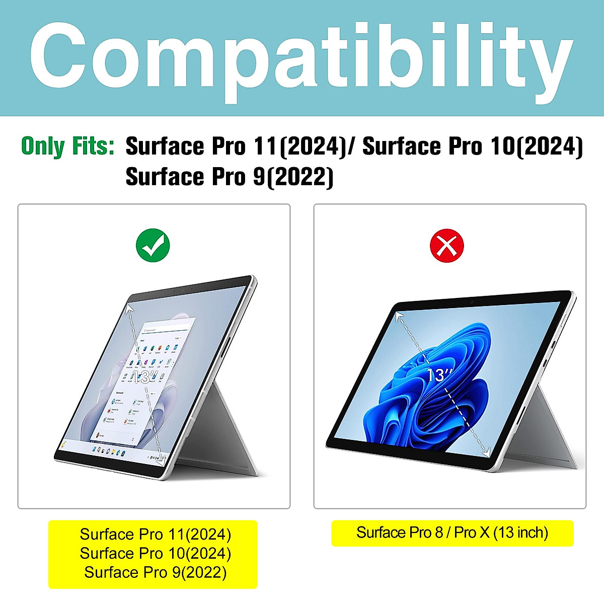 ProCase 2 Pack Screen Protector for Surface Pro 11/10/9 13 inch; Tempered Glass Screen Film Guard for 13.0 inch Microsoft Surface Pro 2024 2022 Release